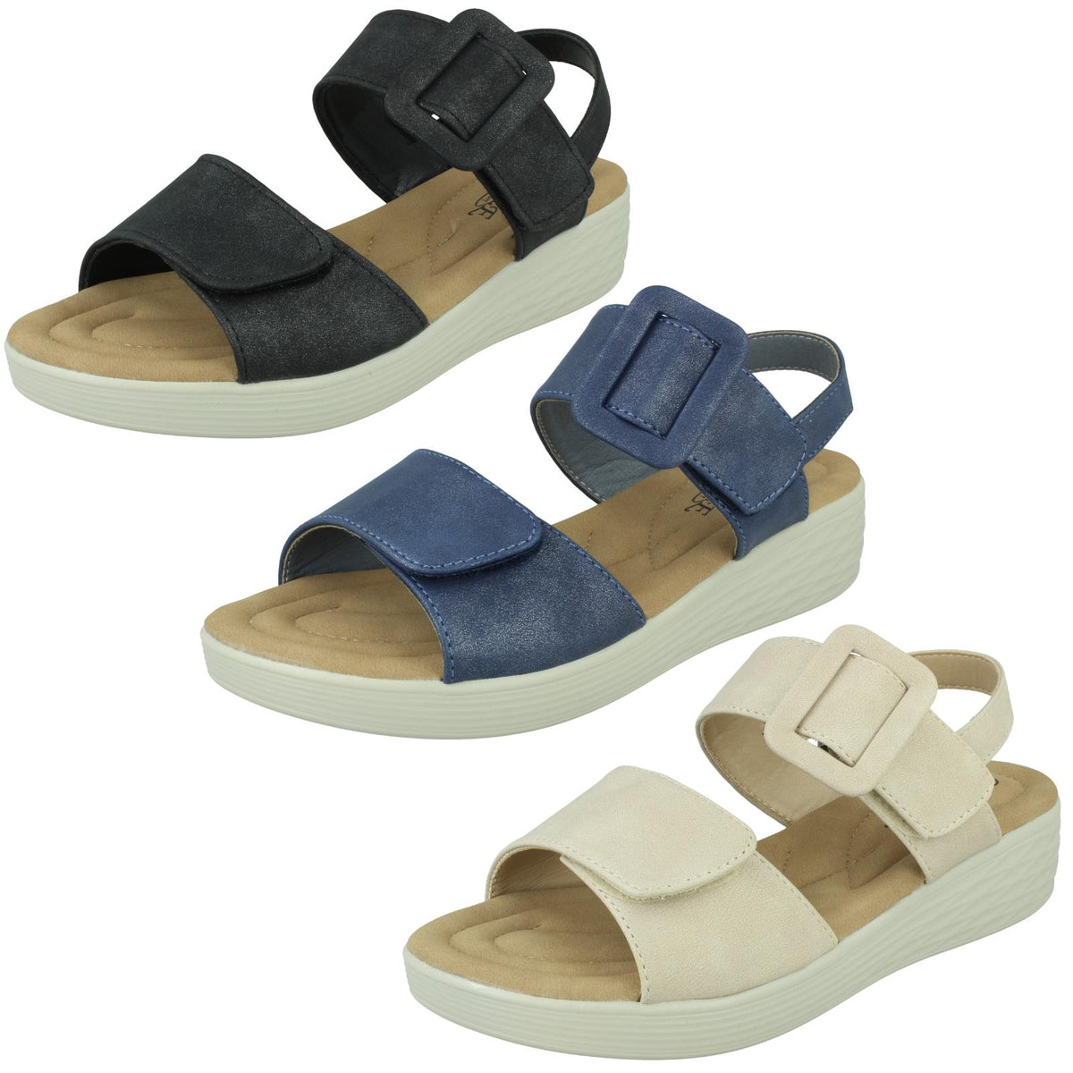 Ladies Eaze Low Wedge Mule Sandal with Chunky Buckle Strap F12080 ...